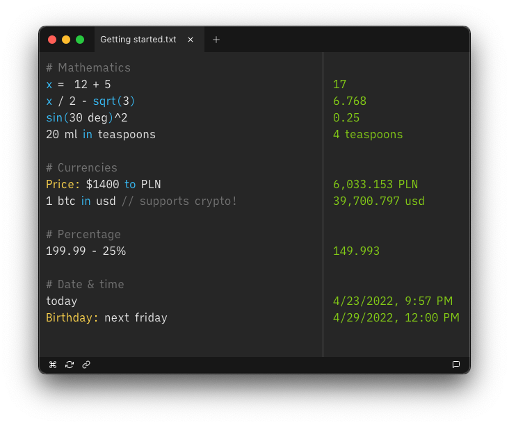 Parsify® — notepad-based calculator